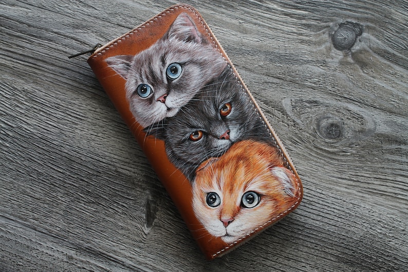 Pet Portrait Long Leather Wallet. Cat Wallet. Custom Cat | Etsy