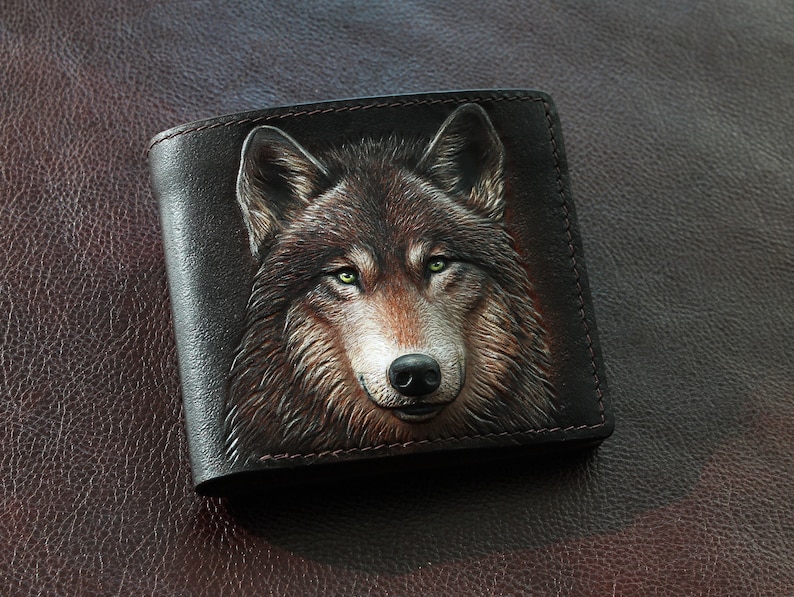 Leather Wallet Wolf Wallet Men's Wallet Hand-tooled - Etsy