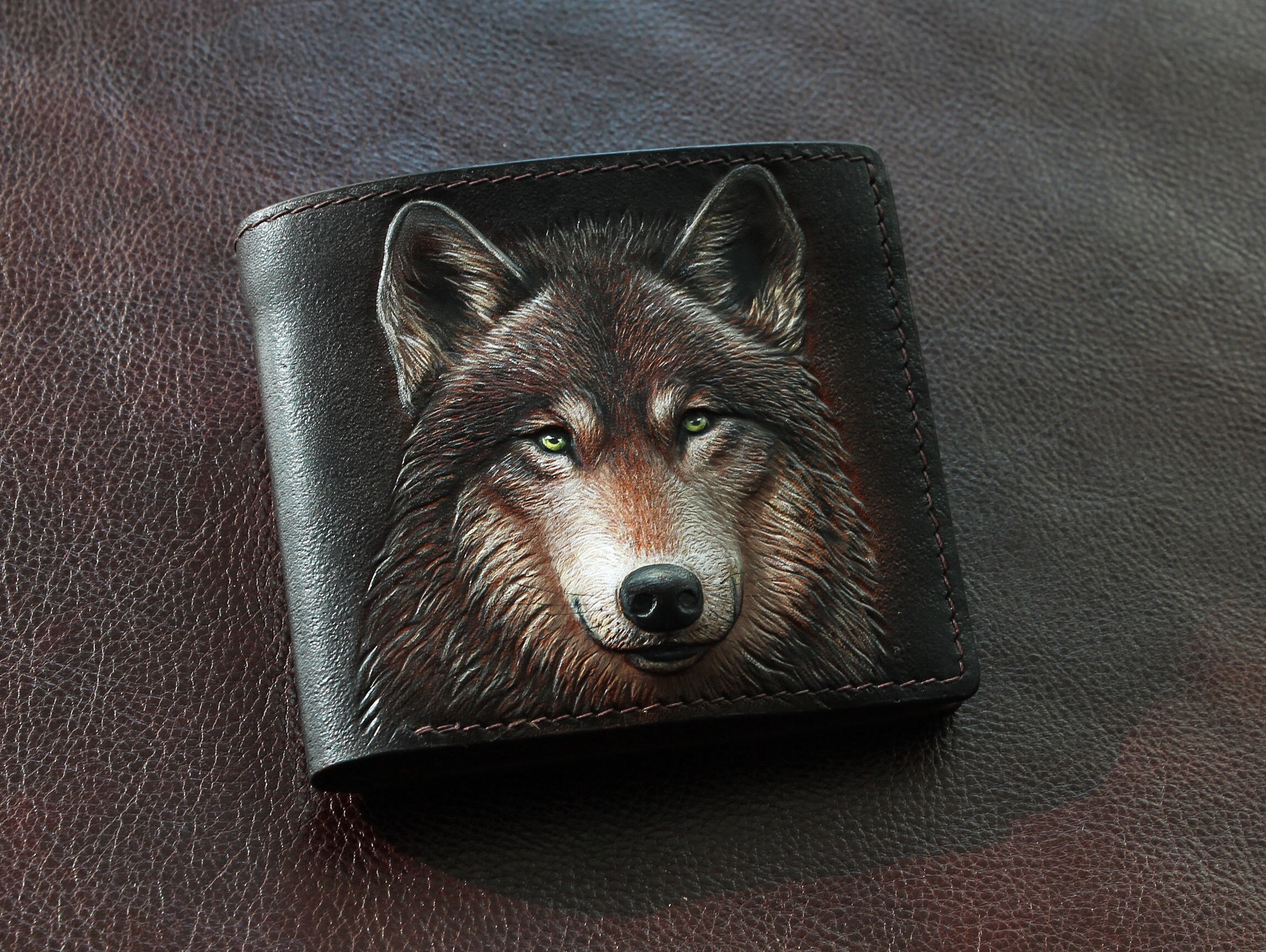 Leather Wallet Wolf Wallet Men's Wallet Hand-tooled - Etsy UK