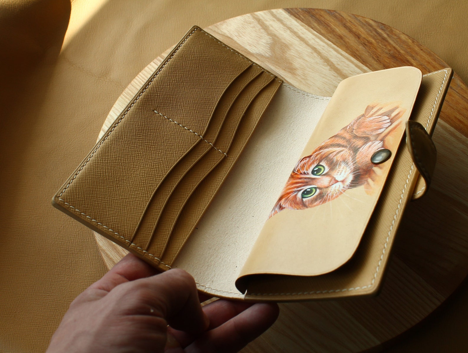 Leather Wallet Hand Painted Long Leather Wallet. Cat Wallet. - Etsy