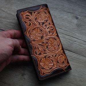 Sheridan Style Carving Long Wallet, Leather Long Wallet, Sheridan ...