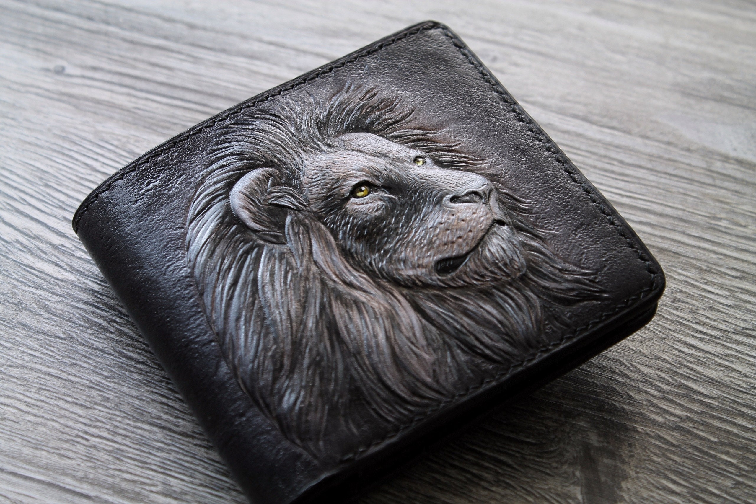 Leather wallet Lion wallet Hand tooled leather wallet | Etsy