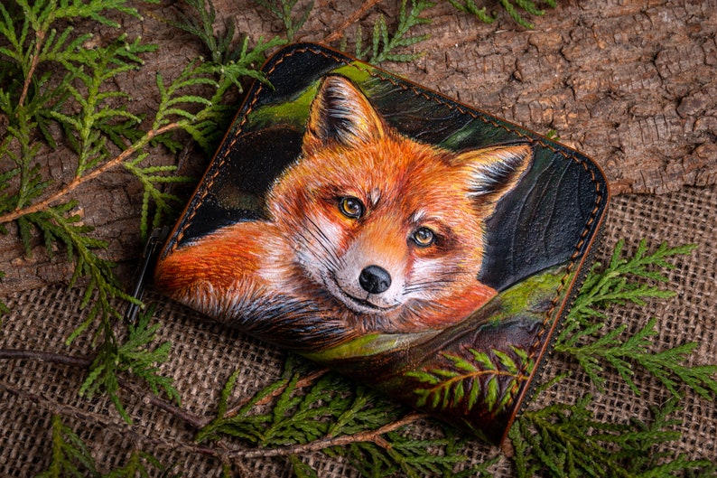 Fox Wallet Hand-tooled Wallet Leather Wallet Leather Purse - Etsy
