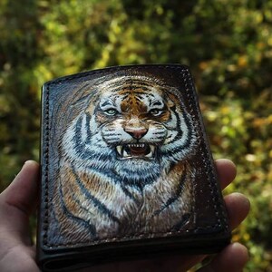 Leather Wallet, Tiger Wallet, Hand-tooled Leather Wallet, Passport ...