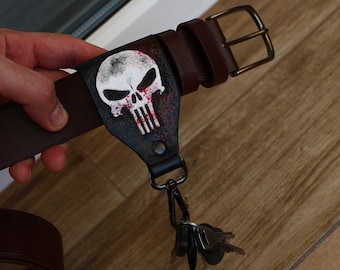 Belt Loop Key Ring, Skull Keyring Leather Keychains, Handmade Leather ...
