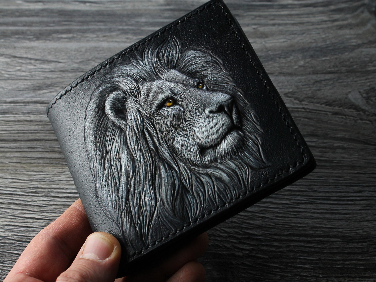 Leather wallet Lion wallet Hand tooled leather wallet | Etsy