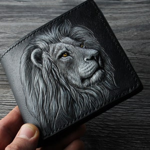 Leather wallet Lion wallet Hand tooled leather wallet | Etsy