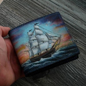 Hand-tooled Leather Ship Wallet: Carved Sailboat Design - Etsy