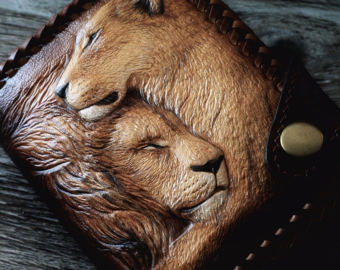 Leather Wallet. Lion Wallet. Hand Carved Wallet. Unique - Etsy