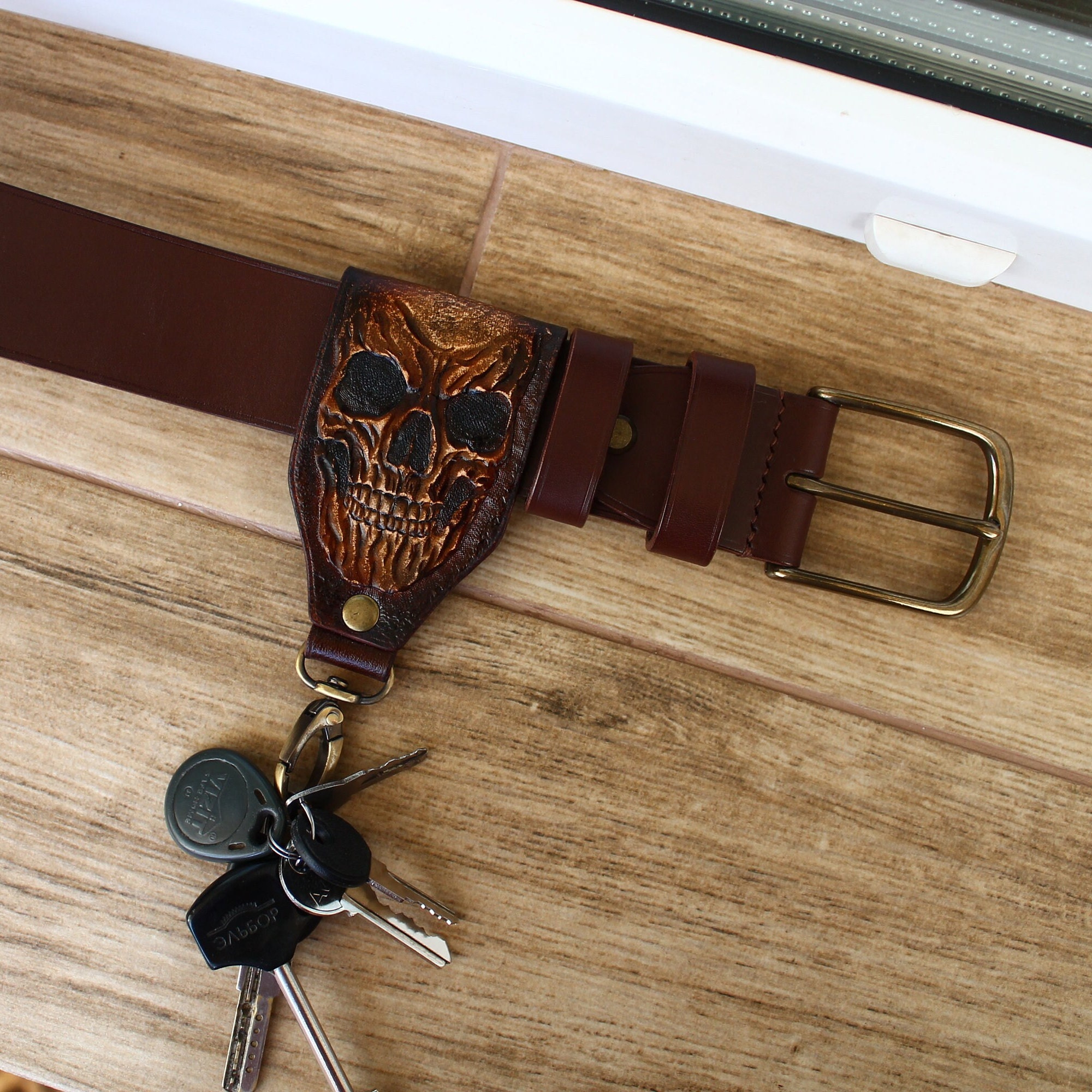 Belt Loop Key Ring Skull Keyring Leather Keychains Handmade - Etsy
