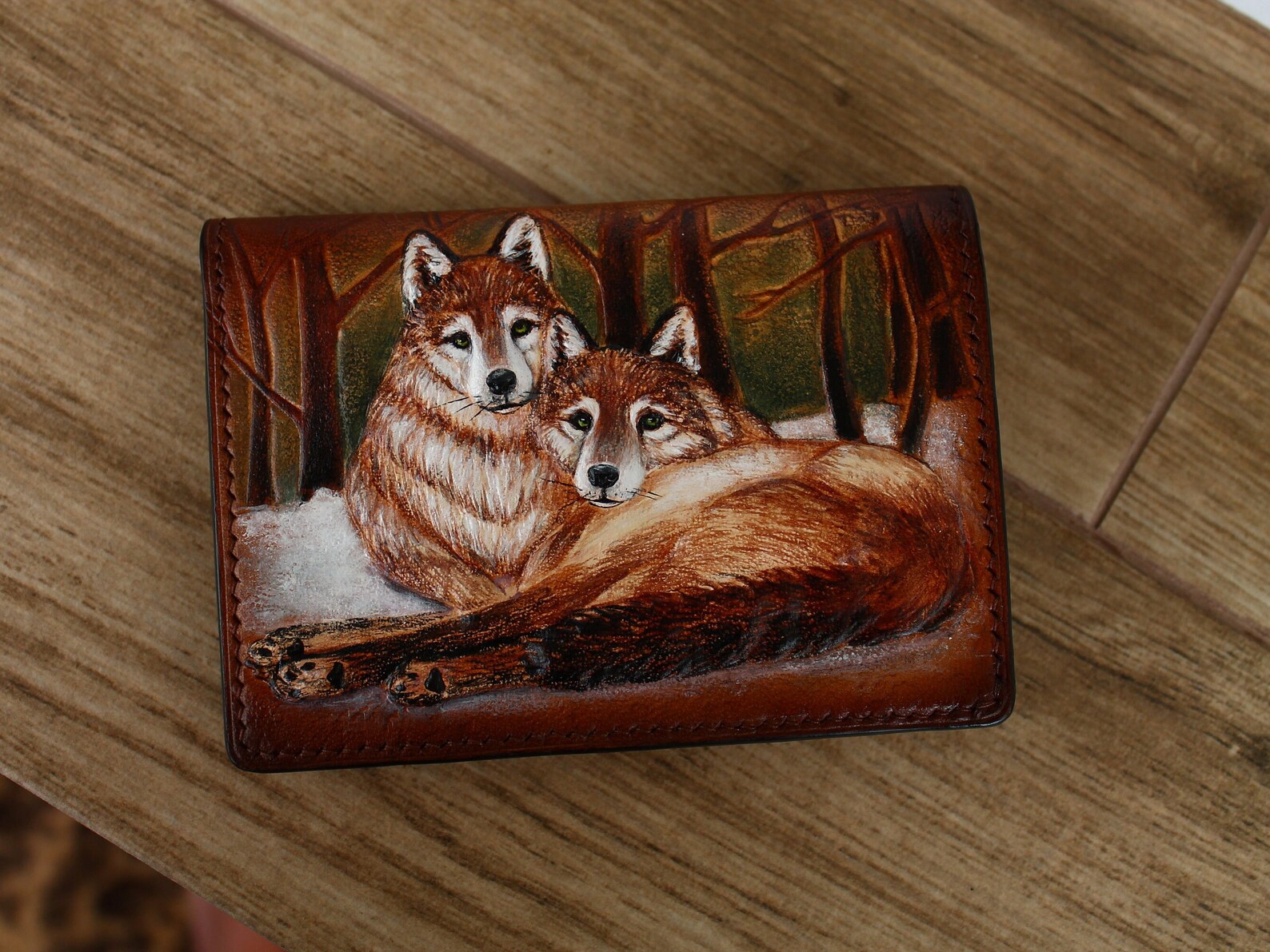 Wolf Wallet Leather Wallet Hand-tooled Leather Wallet - Etsy