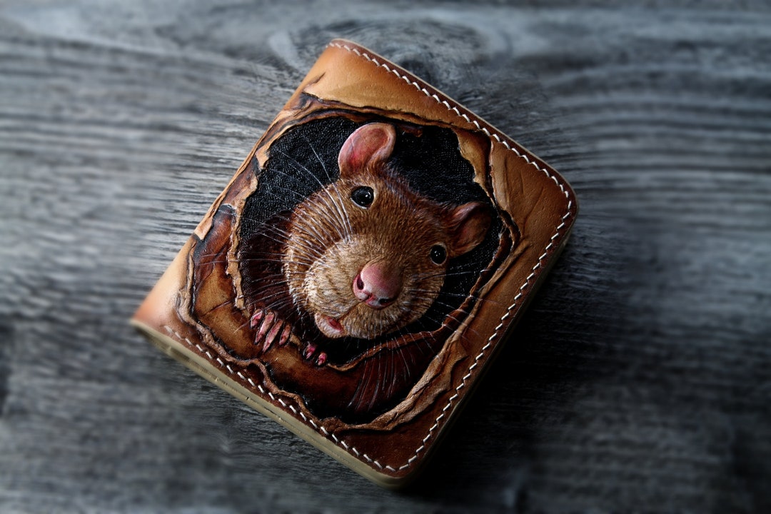 Leather Wallet, Hand Tooled Leather Wallet With a Nice Little Mouse ...
