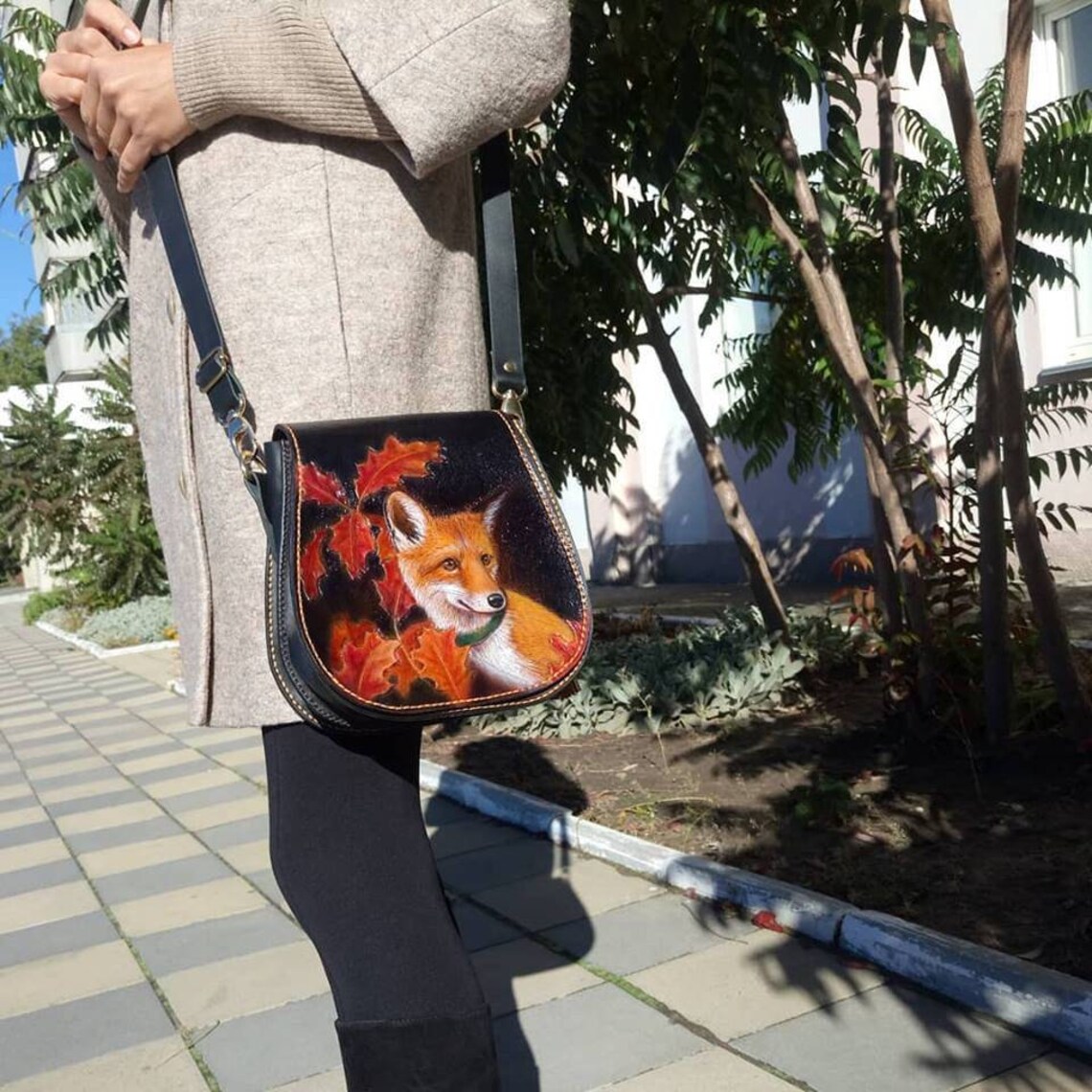 Fox Bag Hand Tooled Women's Crossbody Bag Leather - Etsy