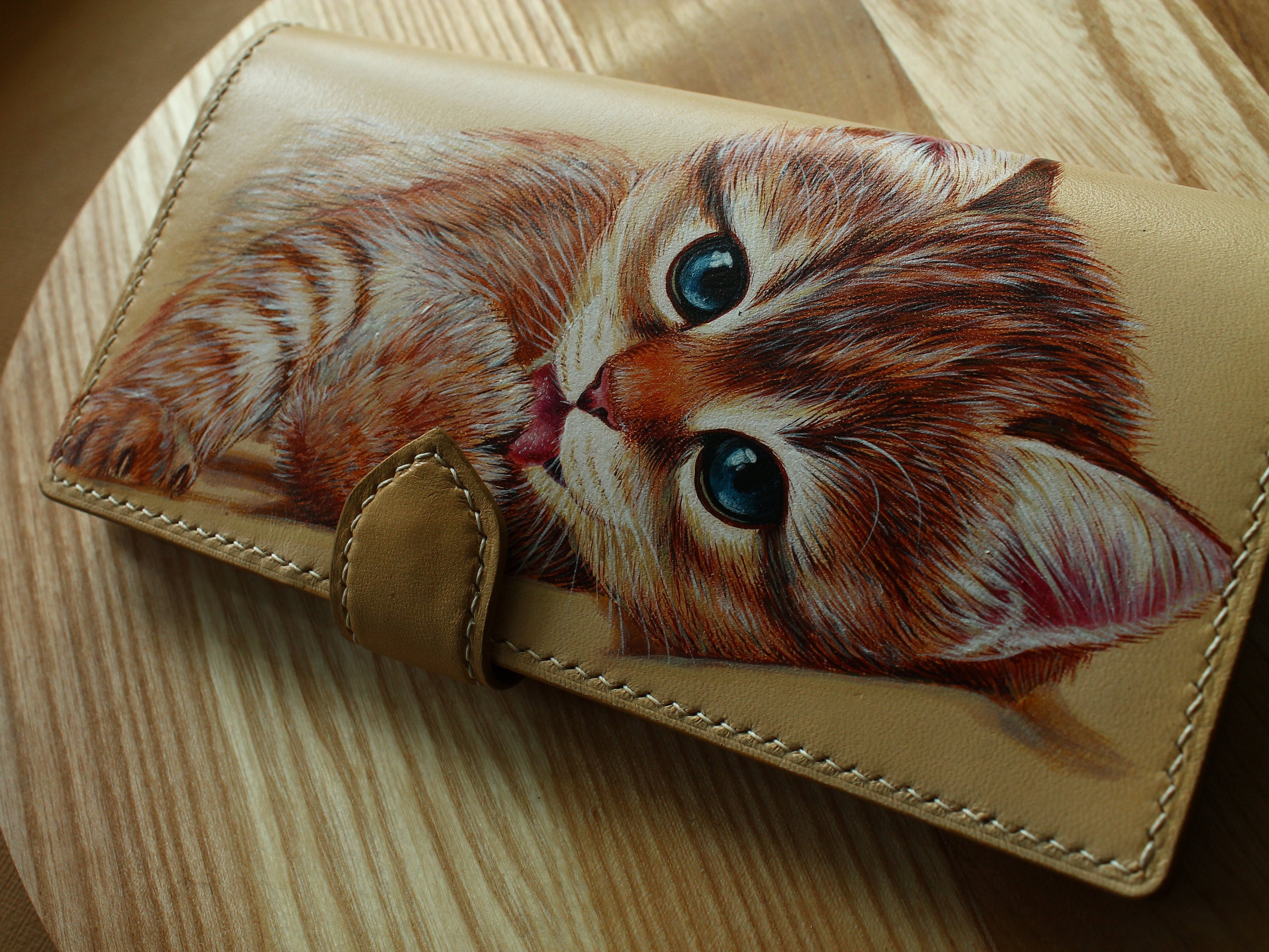 Leather Wallet Hand Painted Long Leather Wallet. Cat Wallet. | Etsy