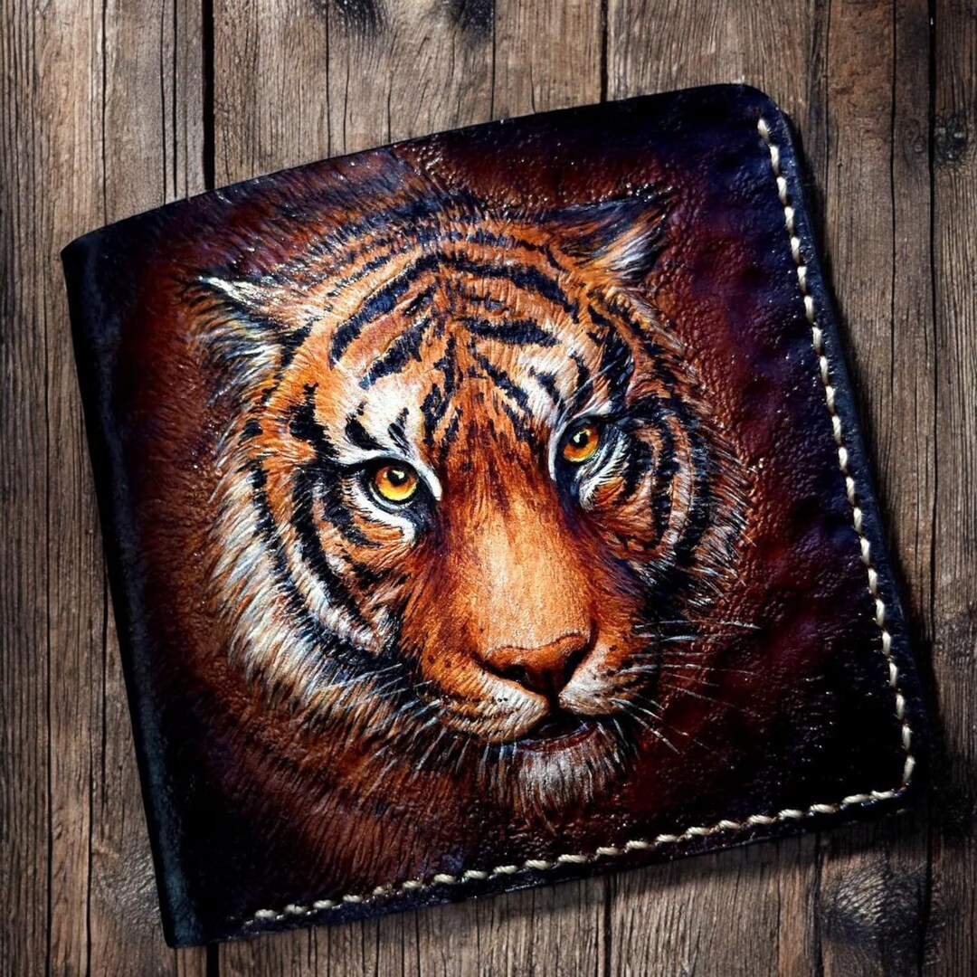 Leather Wallet, Tiger Wallet, Hand Tooled Wallet, Hand Carved Walet ...
