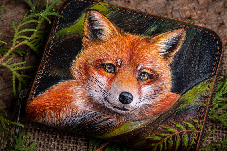 Fox Wallet Hand-tooled Wallet Leather Wallet Leather Purse - Etsy