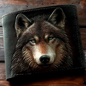 Leather Wallet, Wolf Wallet, Men's Wallet, Hand-tooled Leather Wallet ...