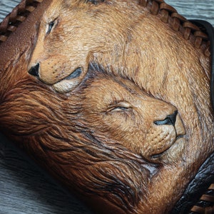 Leather Wallet. Lion Wallet. Hand Carved Wallet. Unique Engraved Wallet ...