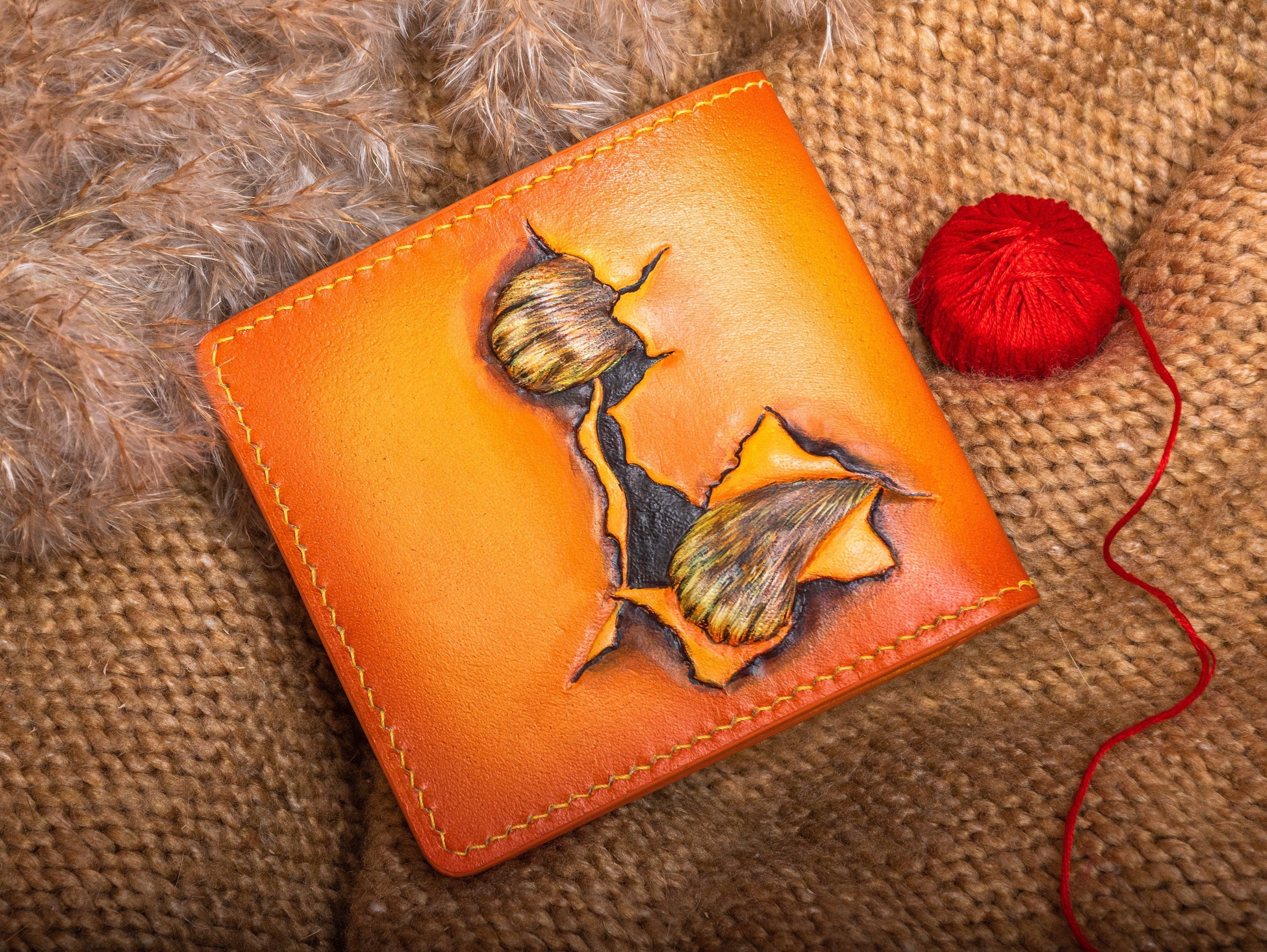 Leather wallet cat wallet Hand tooled leather wallet hand | Etsy