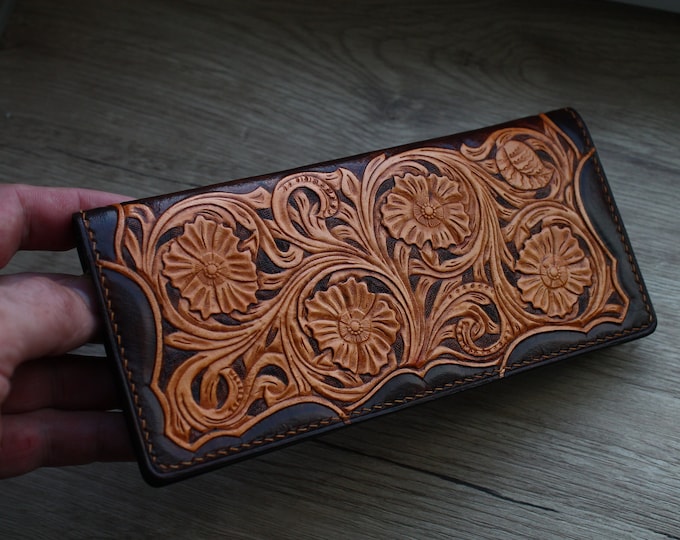 Sheridan Style Carving Long Wallet, Leather Long Wallet, Sheridan ...