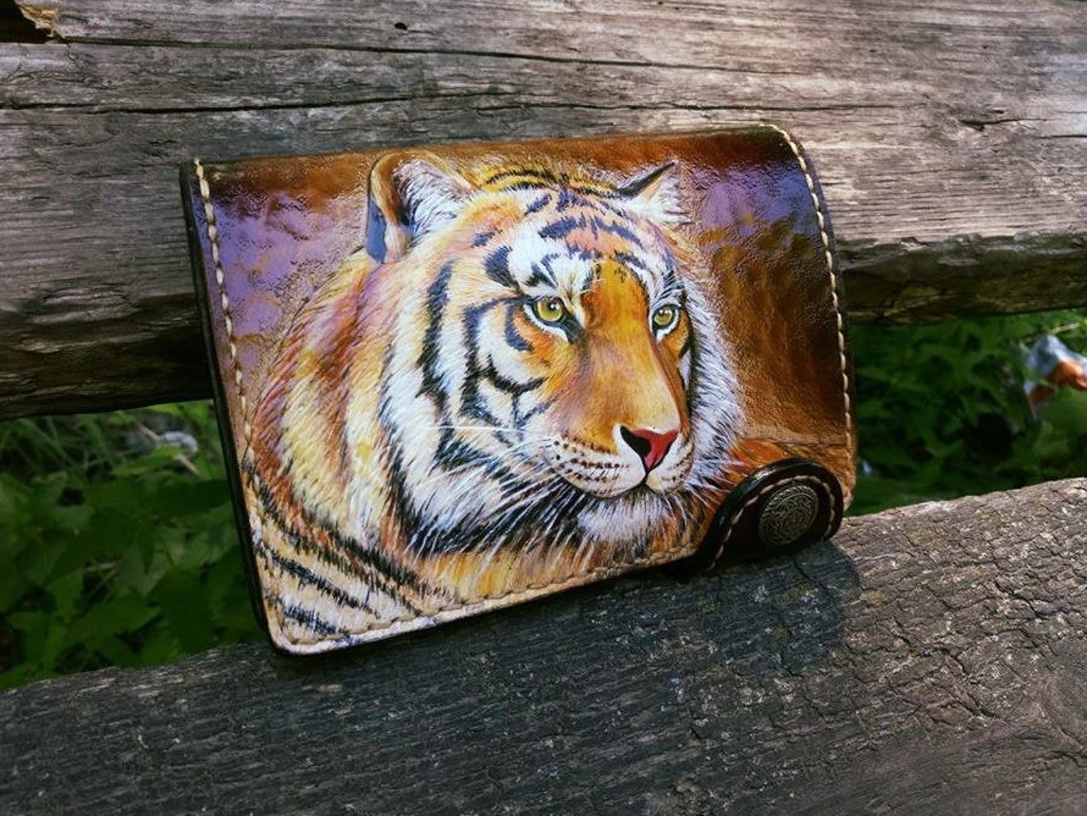 Leather Wallet Tiger Wallet Passport Wallet. Hand-carved | Etsy