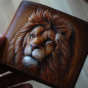 Lion Wallet, Leather Wallet, Hand Tooled Leather Wallet, Tooled Wallet ...