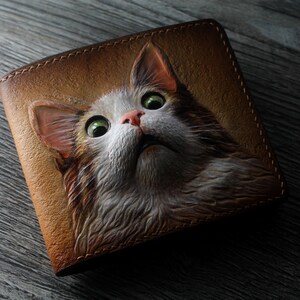 Leather Wallet Cat Wallet Hand-tooled Wallet Custom Cat Portrait From ...