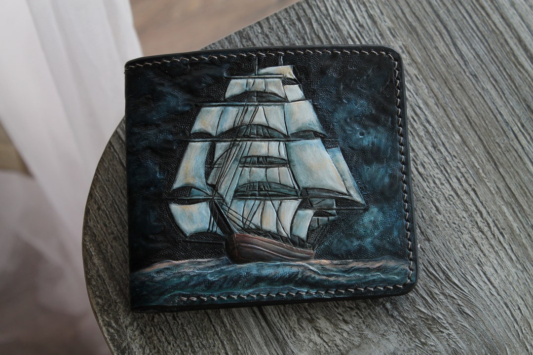 Hand-tooled Leather Ship Wallet Sailboat Wallet Carved - Etsy