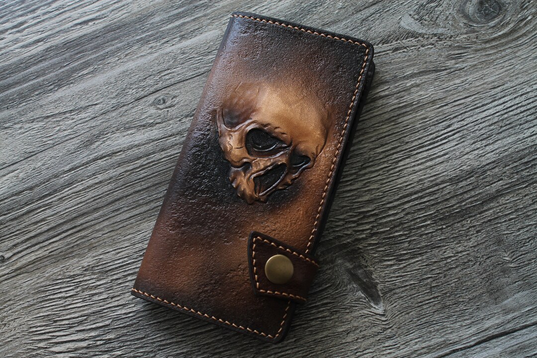 Skull Phone Case, Hand-tooled Phone Case, Personalised Leather Phone ...