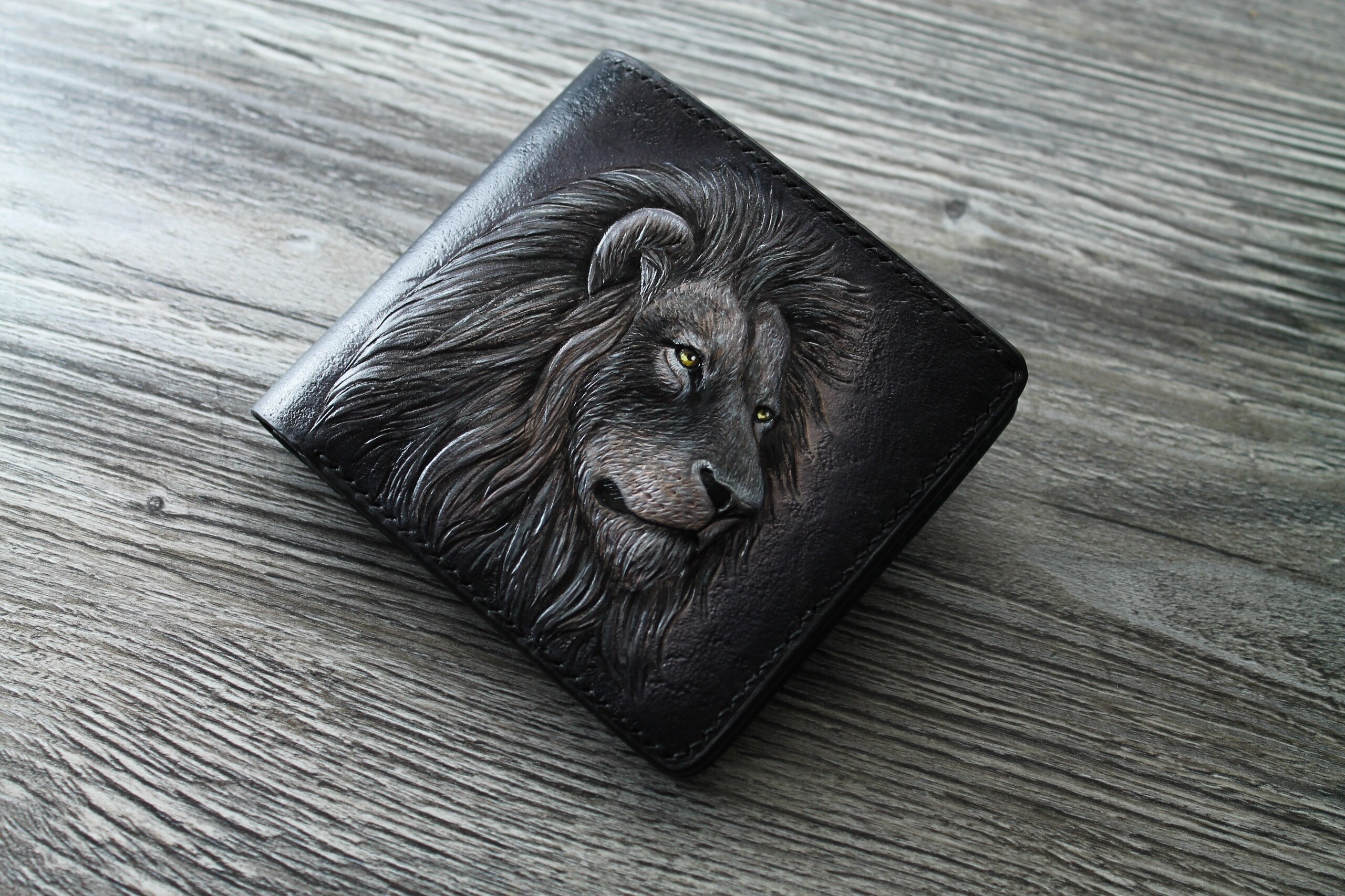 Leather wallet Lion wallet Hand tooled leather wallet | Etsy