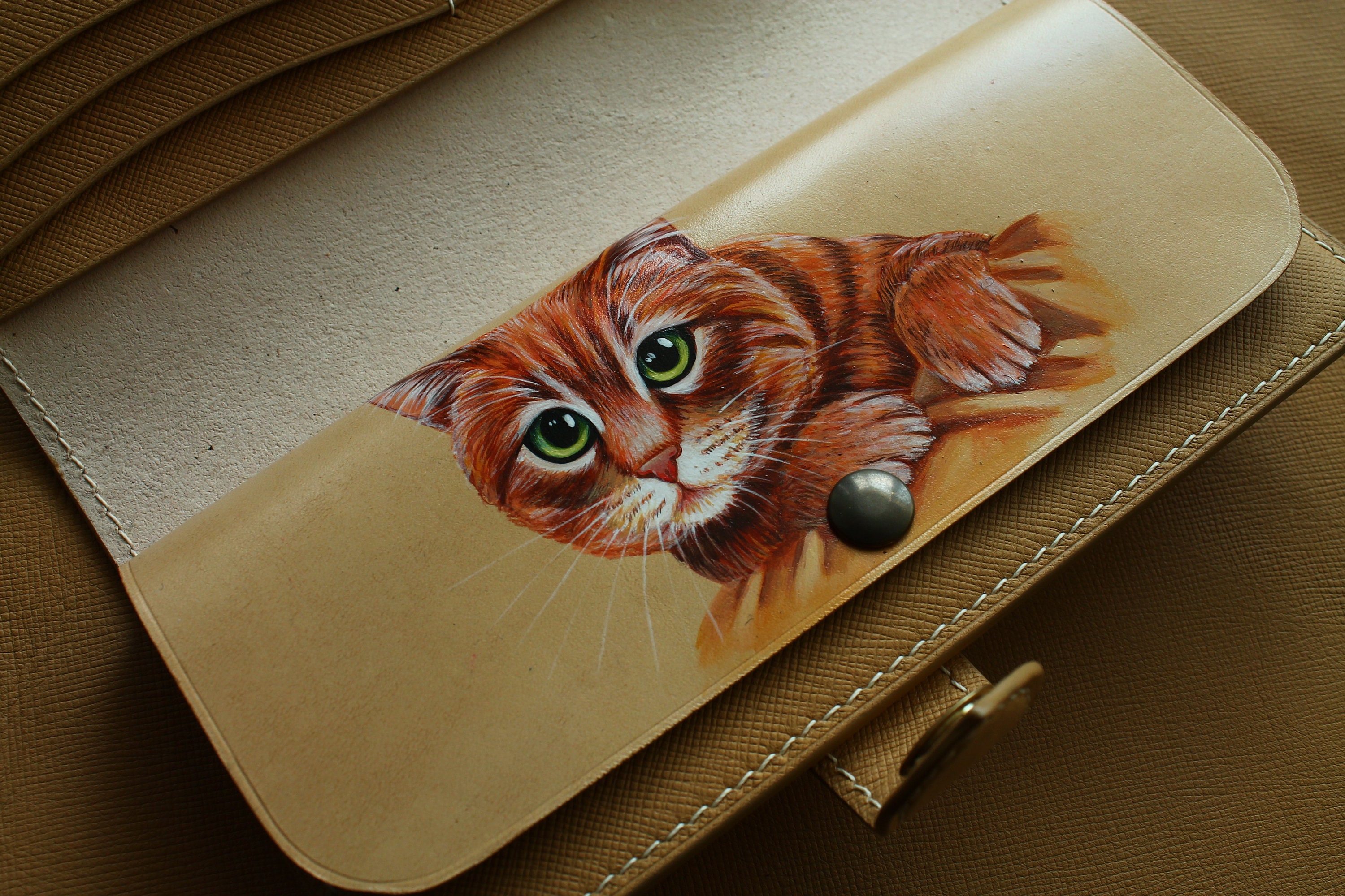 Leather Wallet Hand Painted Long Leather Wallet. Cat Wallet. | Etsy