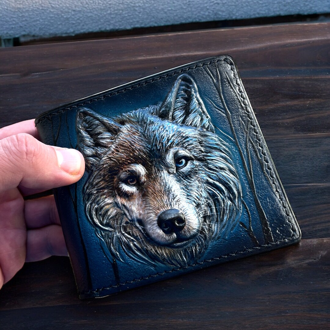 Wolf Wallet, Leather Wallet, Men's Wallet, Hand-tooled Leather Wallet ...