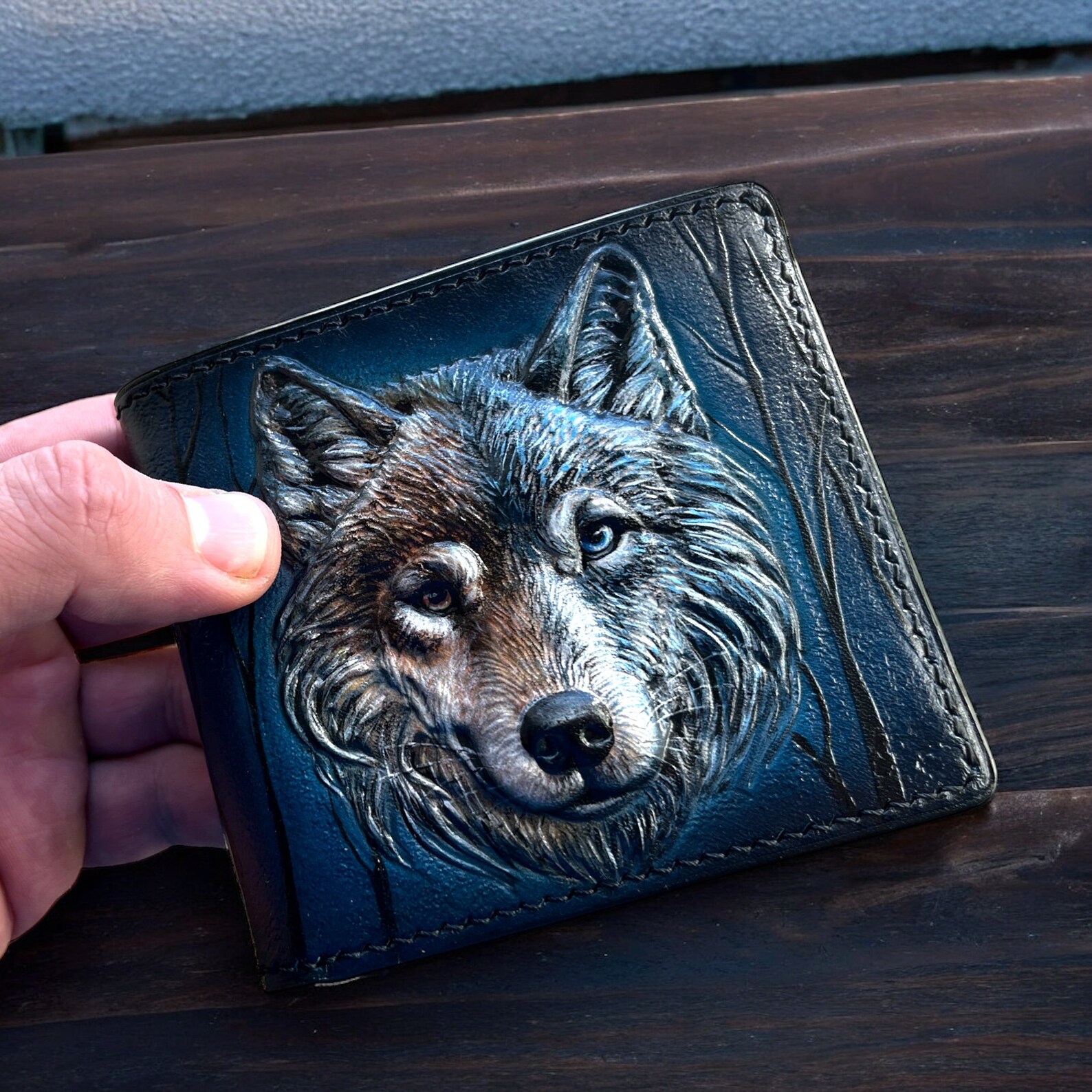 Hand-tooled Leather Wolf Wallet: Carved Bifold Wallet - Etsy