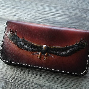 Leather Wallet Zipper Wallet American Eagle Hand Tooled Wallet Men's ...