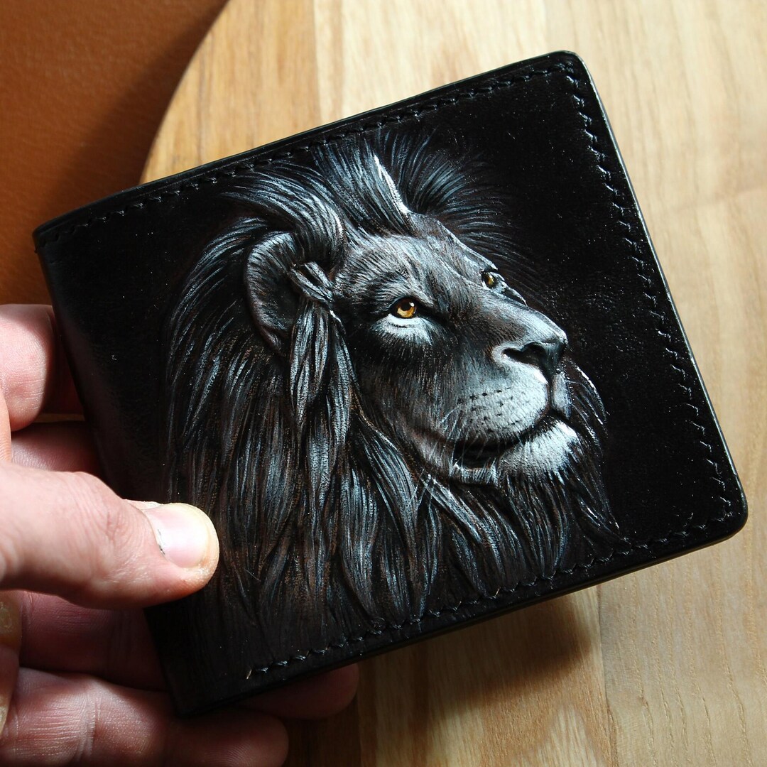 Leather Wallet, Lion Wallet, Hand Tooled Leather Wallet, Tooled Wallet ...