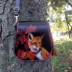 Fox Bag, Hand Tooled Women's Crossbody Bag, Leather Crossbody Bag With ...