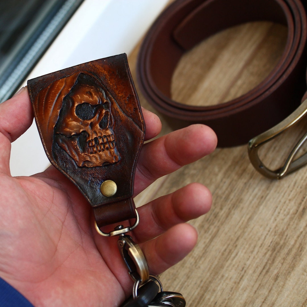 Belt Loop Key Ring Skull Keyring Leather Keychains Handmade - Etsy