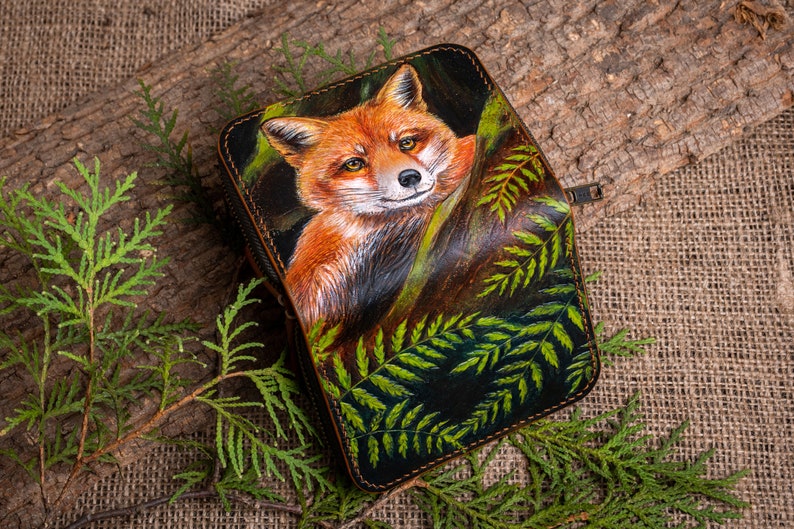 Fox Wallet Hand-tooled Wallet Leather Wallet Leather Purse - Etsy