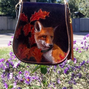 Fox Bag, Hand Tooled Women's Crossbody Bag, Leather Crossbody Bag With ...