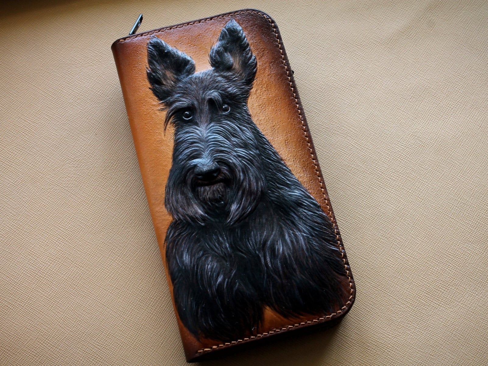 Hand-tooled Leather Wallet Dog Wallet Scottish Terrier Wallet - Etsy ...