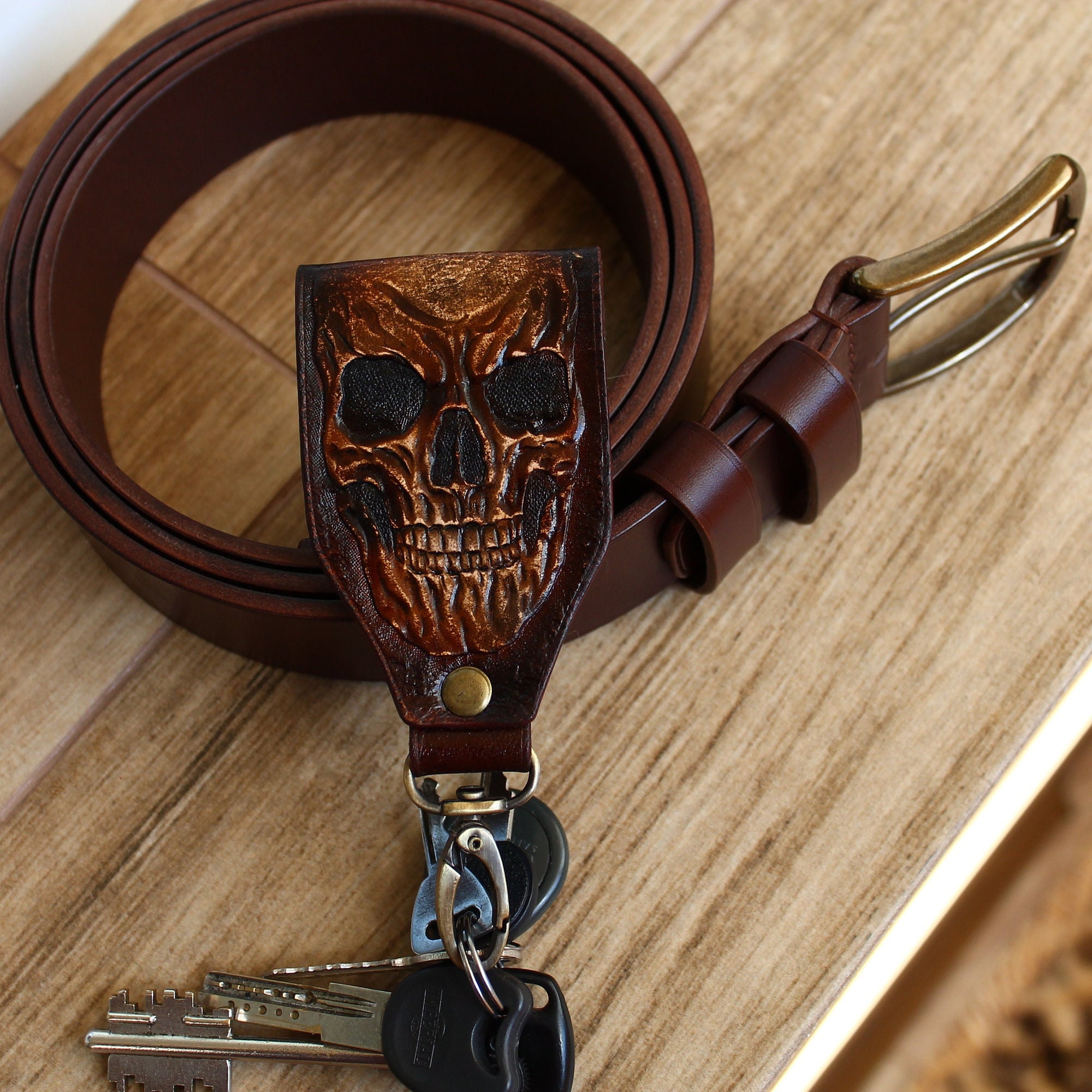 Belt Loop Key Ring Skull Keyring Leather Keychains Handmade - Etsy
