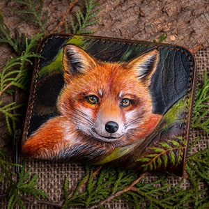 Fox Wallet Hand-tooled Wallet Leather Wallet Leather Purse With Red Fox ...