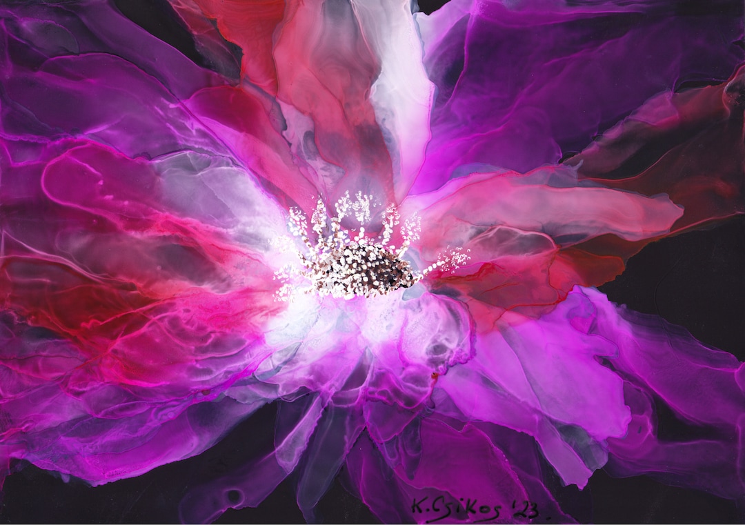 The Color of Red - Original Alcohol Ink Art - 5x7 In. - Matting With ...