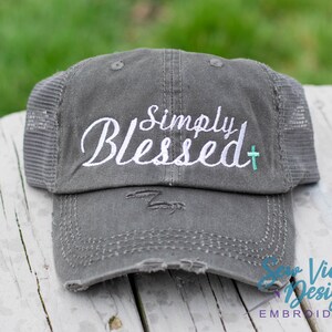Simply Blessed Hat | Distressed Baseball Cap OR Ponytail Hat | Custom ...