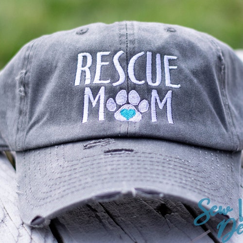 Rescue Mom Hat With Heart Distressed Baseball Cap OR - Etsy
