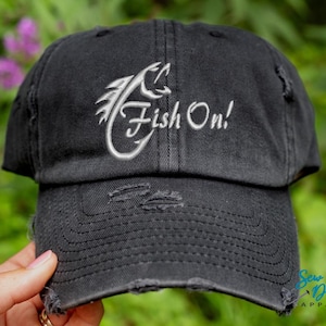 Fish on Hat | Distressed Baseball Cap OR Ponytail Hat | Fishing Hat ...