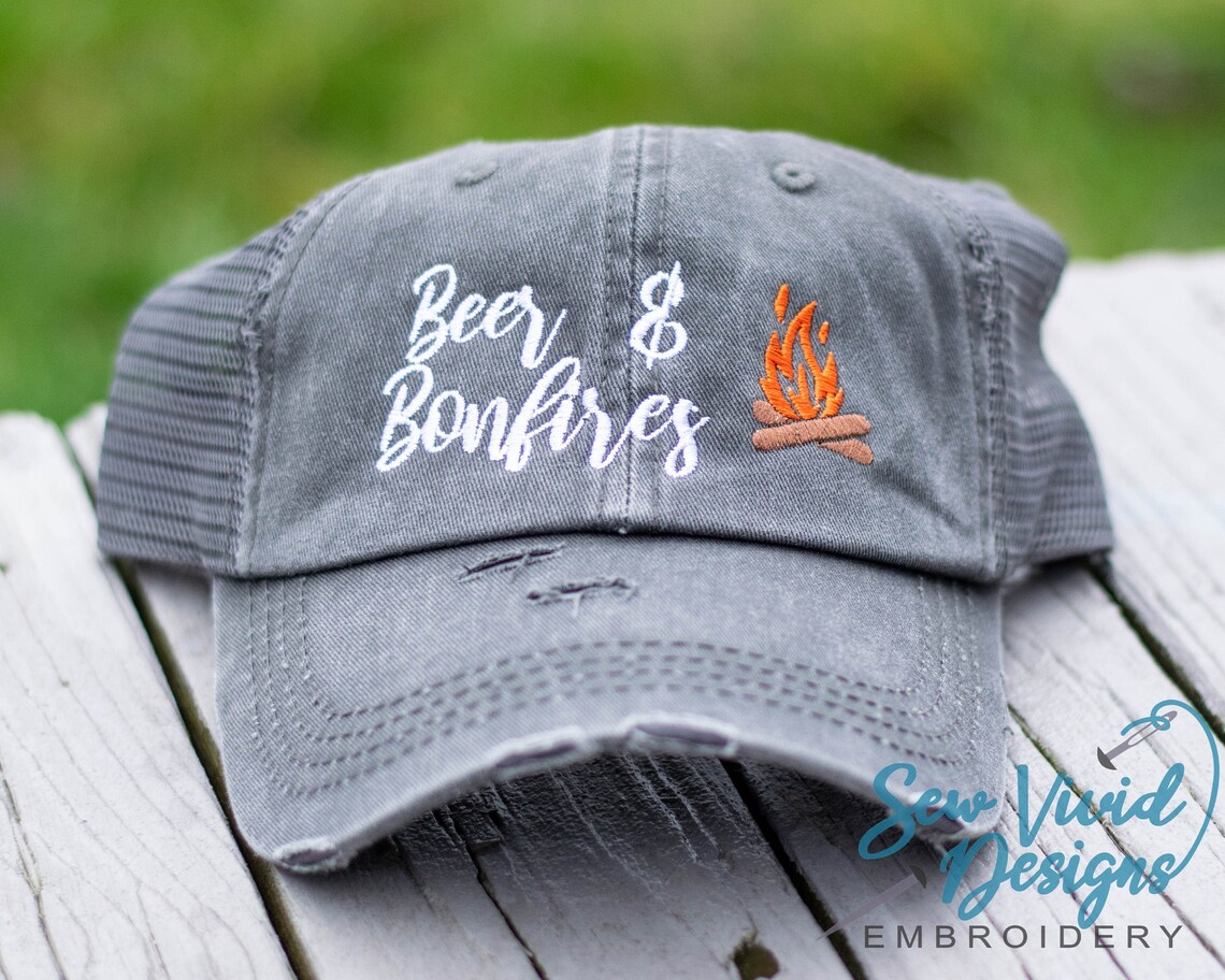 Beer and Bonfires Hat Distressed Baseball Cap OR Ponytail - Etsy