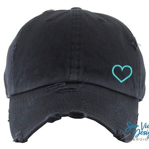 Heart Outline Hat Distressed Baseball Cap OR Ponytail Hat Love Hat With ...