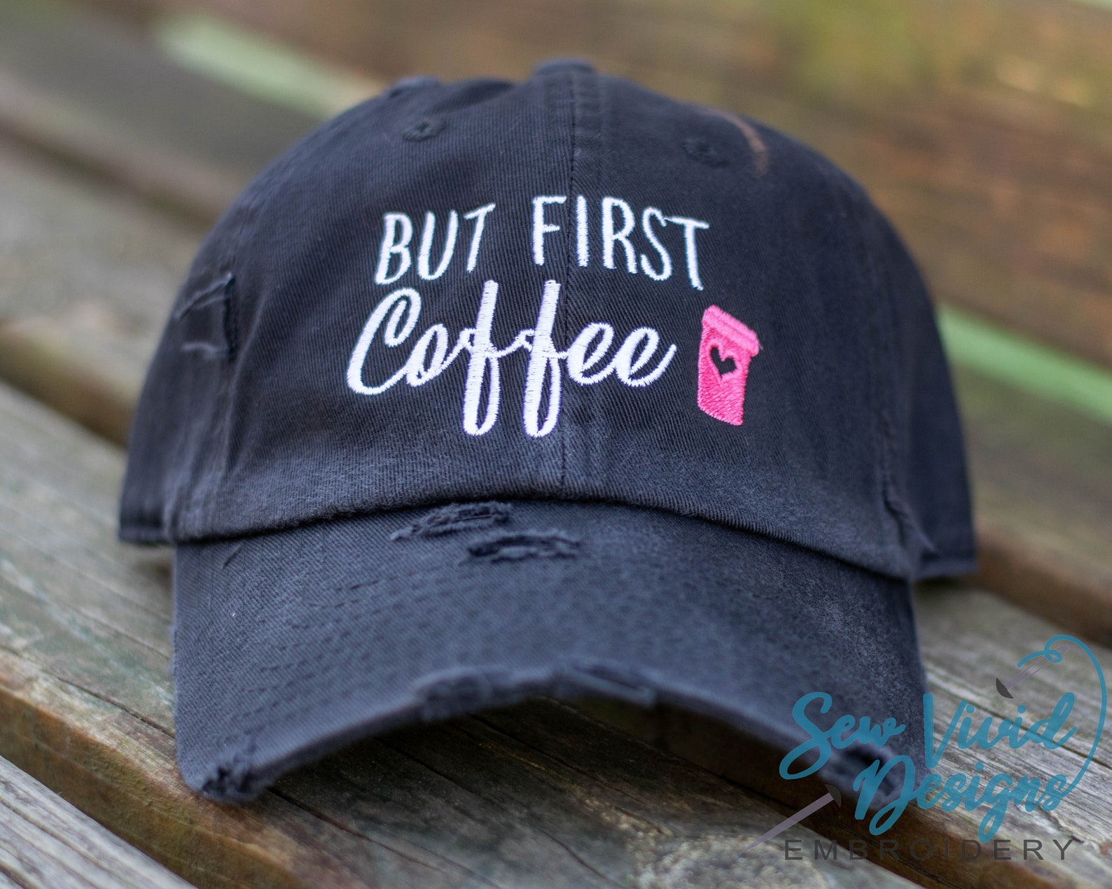 But First Coffee Hat | Distressed Baseball Cap OR Ponytail Hat | Coffee ...