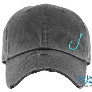 Fish Hook Hat Distressed Baseball Cap OR Ponytail Hat Fishing Hat ...